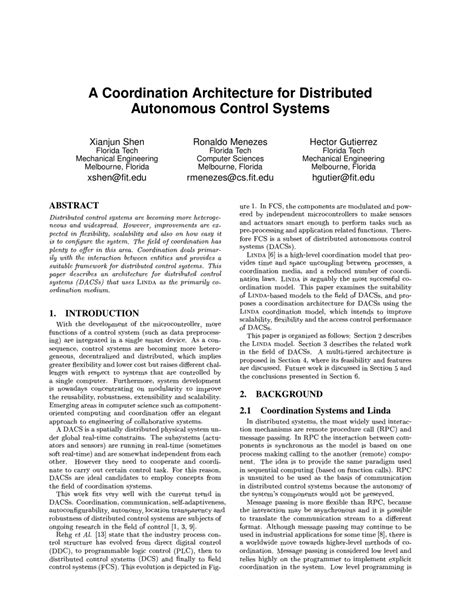 Pdf A Coordination Architecture For Distributed Autonomous Control Systems