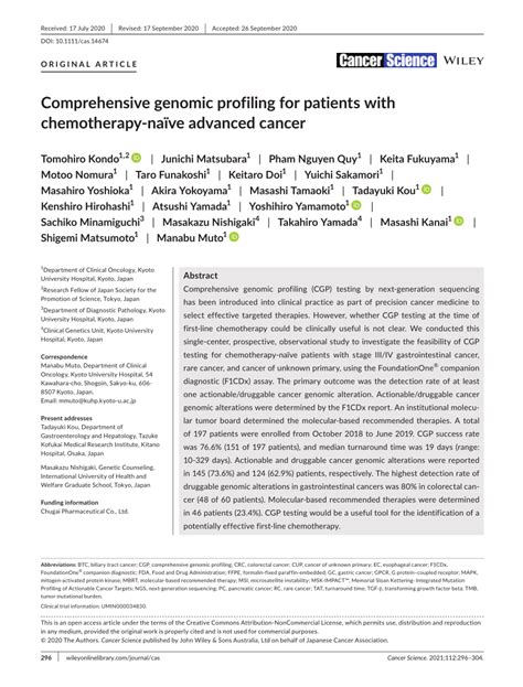 Pdf Comprehensive Genomic Profiling For Patients With Chemotherapy Naïve Advanced Cancer