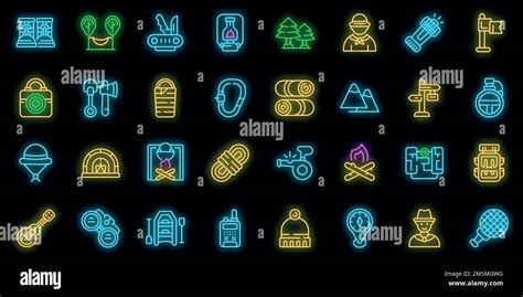 Scouting Icons Set Outline Set Of Scouting Vector Icons Neon Color On