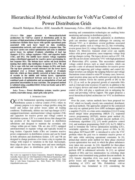 Hierarchical Hybrid Architecture For Volt Var Control Of Power Distribution Grids Pdf