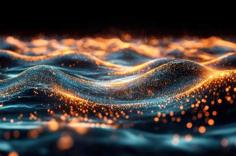 Bright Glowing Waves With Particles Creating A Mesmerizing Underwater Effect In Dark Space Stock