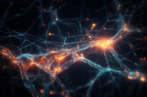 Neuron Cells Glowing In A Neural Network Conceptual Illustration Generative Ai Stock
