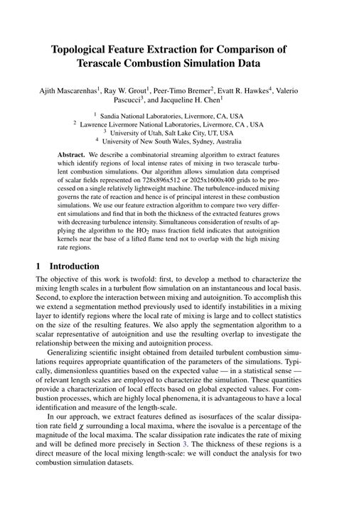 PDF Topological Feature Extraction For Comparison Of Terascale Combustion Simulation Data