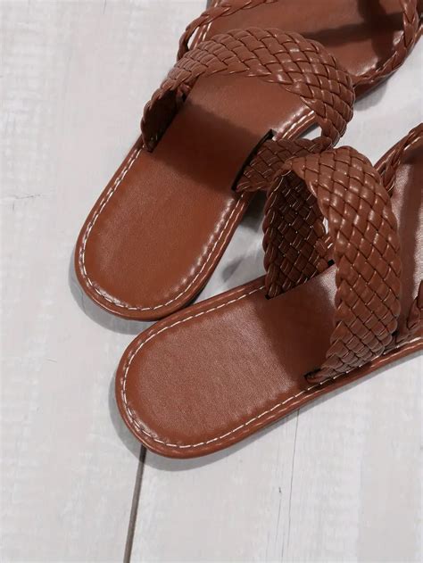 Womens Flat Slide Sandals Toe Loop Braided Band Slip Shoes Temu