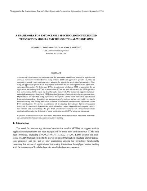Pdf A Framework For Enforceable Specification Of Extended Transaction