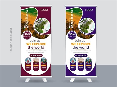 롤업 배너 스탠드 템플릿 디자인 광고 프리미엄 벡터