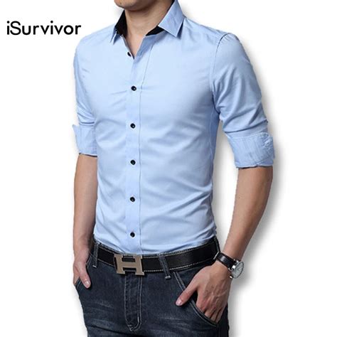 2018 Men Dress Shirt Elegant Comfort Long Sleeve Men Shirt Cotton Solid