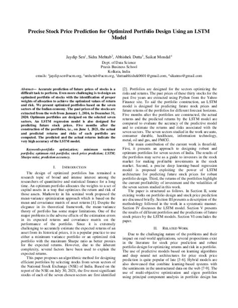 Pdf Precise Stock Price Prediction For Optimized Portfolio Design