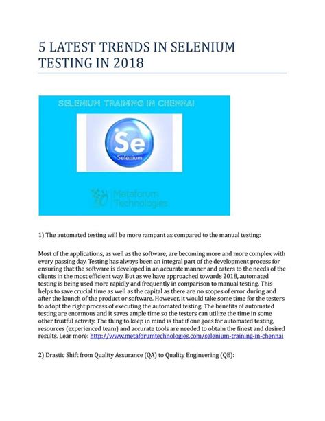 Latest Trends In Selenium Testing In Manual Testing Selenium Test