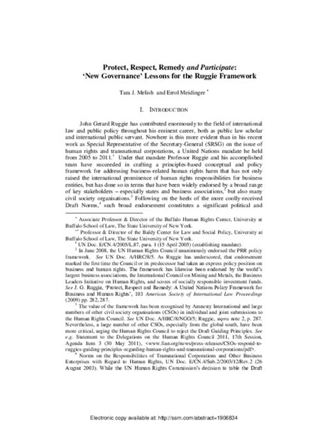 Pdf Protect Respect Remedy And Participate ‘new Governance Lessons For The Ruggie Framework