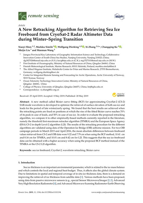 Pdf A New Retracking Algorithm For Retrieving Sea Ice Freeboard From