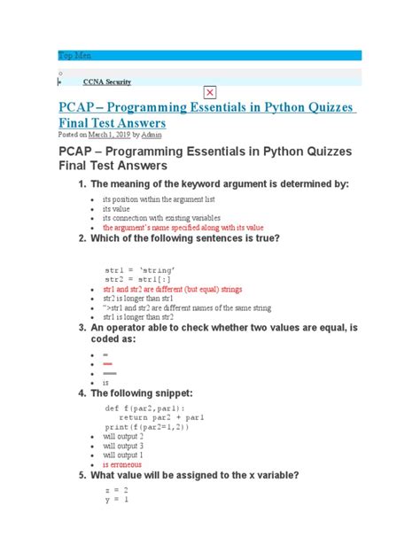 Pcap Programming Essentials In Python Quizzes Final Test Answers Pdf Directory Computing