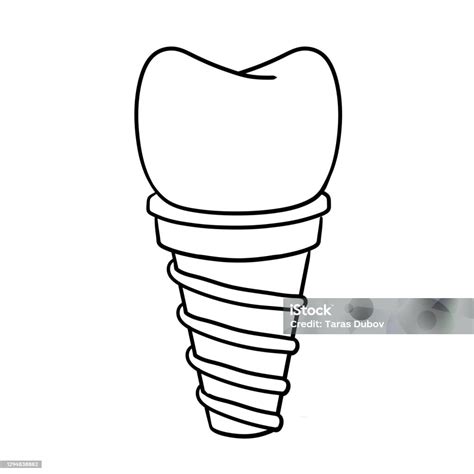 치아 핀 치과 의사 요소 치과 치료 및 임플란트 입에 대한 실이있는 의료 용 흰색 부분 의사 작업 흑백 일러스트레이션 건강을