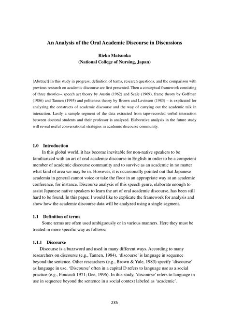 Pdf An Analysis Of The Oral Academic Discourse In Discussions