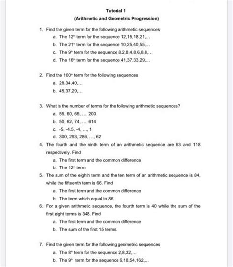 Solved Tutorial Arithmetic And Geometric Progression Chegg