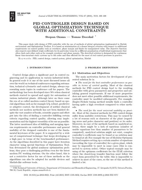 1339309x Journal Of Electrical Engineering Pid Controller Design Based On Global