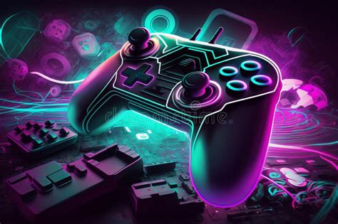 Video Game Controller Neon Gaming Background Stock Illustration