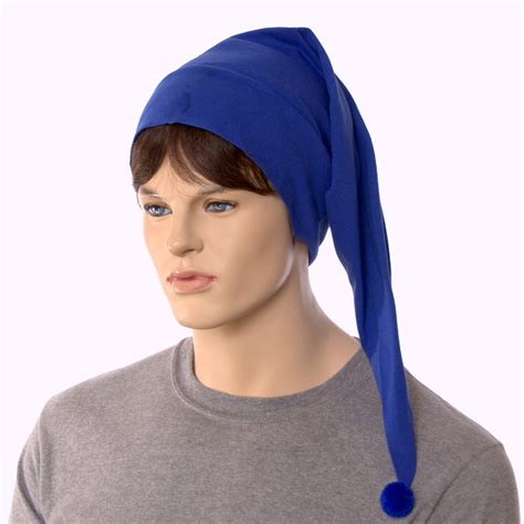 Royal Blue Cotton Nightcap Pointed Pompom Sleeping Hat