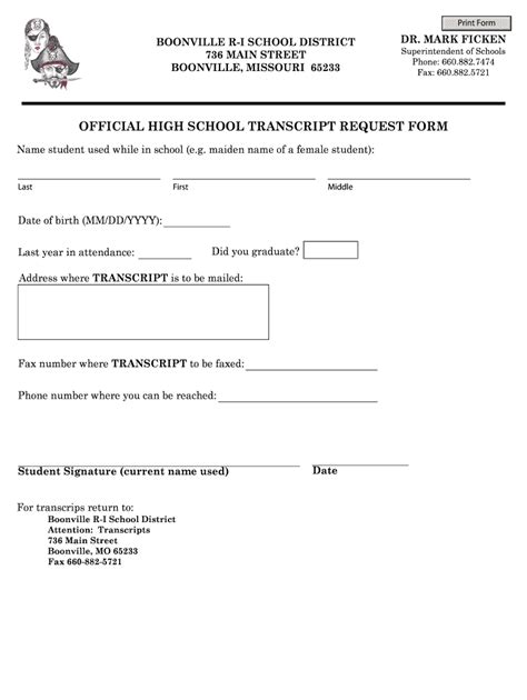 Fillable Online Btec Boonville K12 Mo Official High School Transcript