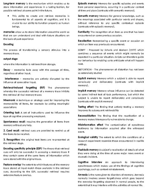 Cognitive Psychology Long Term Memory Is The Mechanism Which Enables Us To Store Information