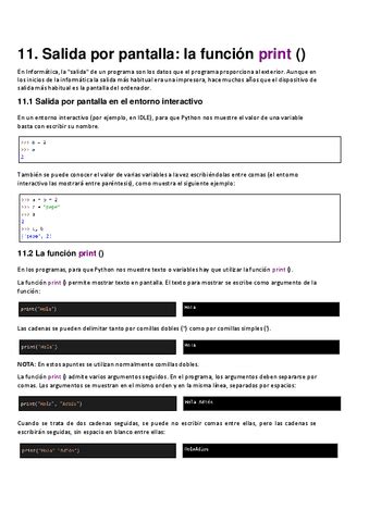 Tema 11 Python Salida Por Pantalla Y La Funcion Print Pdf