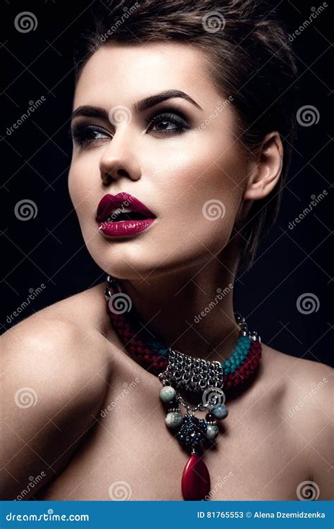 Beauty Fashion Model Girl With Short Hair Brunette Model Portrait Short Haircut Woman Makeup