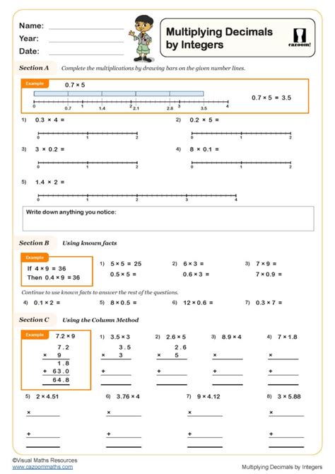 Multiply Decimals By Integers Worksheet Key Stage Pdf Number Worksheets