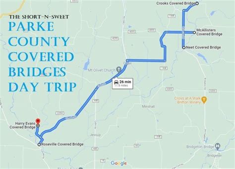 Map Of Parke County Covered Bridges Day Trip In Indiana