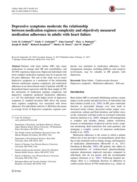 Pdf Depressive Symptoms Moderate The Relationship Between Medication Regimen Complexity And