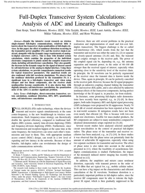 Full Duplex Transceiver System Calculations Analysis Of Adc And