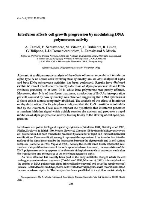 Pdf Interferon Affects Cell Growth Progression By Modulating Dna Polymerases Activity