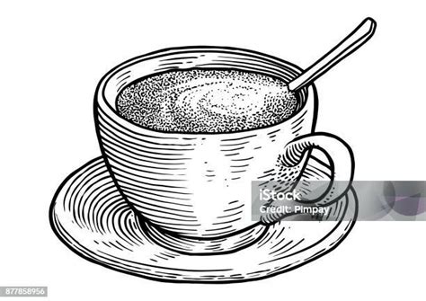 커피 컵 일러스트 레이 션 드로잉 판화 잉크 라인 아트 벡터 커피잔에 대한 스톡 벡터 아트 및 기타 이미지 커피잔 골동품