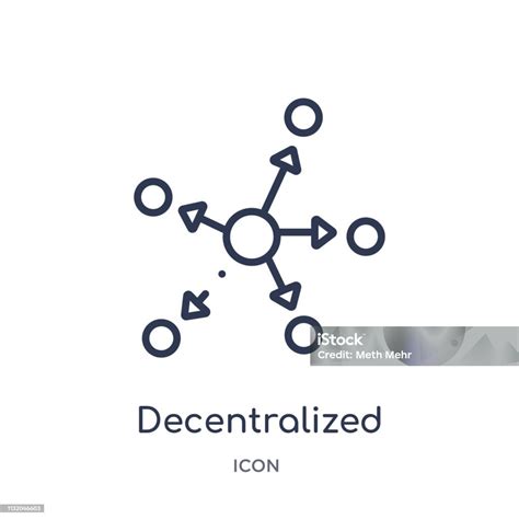 암호 화폐 경제 및 금융 개요 컬렉션에서 선형 분산 아이콘 얇은 라인 분산 벡터 흰색 배경에 고립입니다 탈 중앙화 된 트 렌 디 일러스트레이션 분산에 대한 스톡 벡터 아트