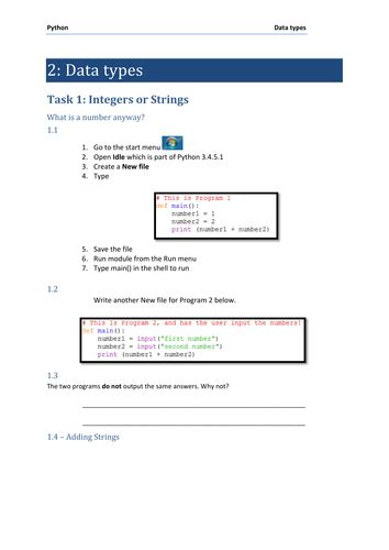 Python 5 Lesson Ks3 Sow Teaching Resources