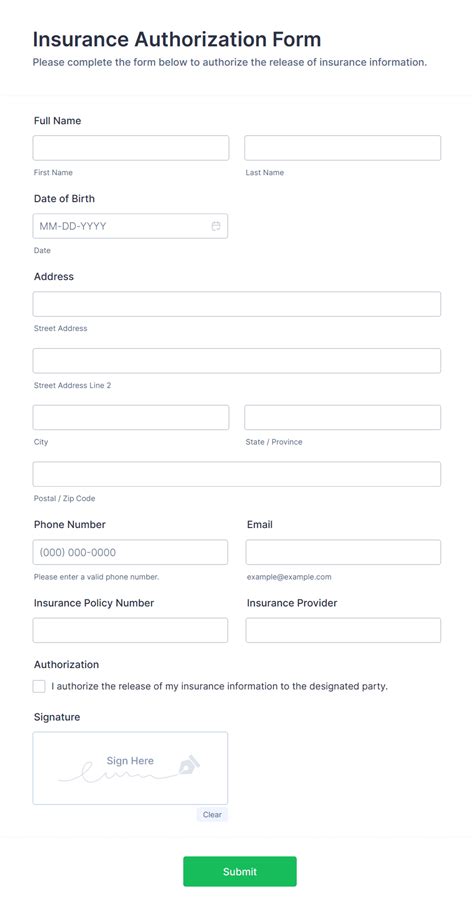 Insurance Authorization Form Template Jotform