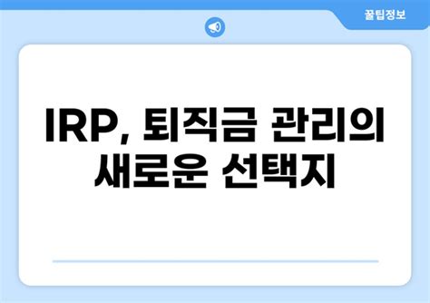 공무원 퇴직금으로 Irp 활용하기 전문가가 알려주는 가이드 퇴직연금 개인형퇴직연금 Irp 운용 전략 일상의 유용한 정보