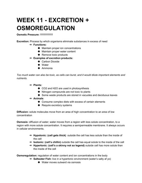 Excretion And Osmoregulation Lecture Notes