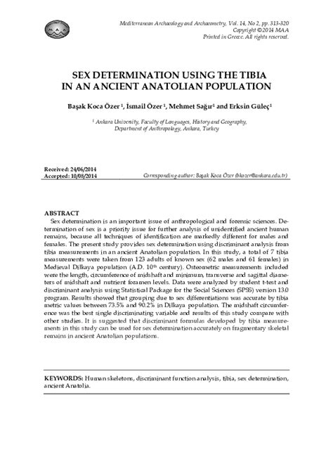 Pdf Sex Determination Using The Tibia In An Ancient Anatolian Population