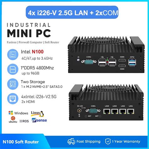 12th Gen Firewall Pc Soft Router Intel N100 4x 2 5g I226 V Lan Ddr5 2 Com Industrial Fanless
