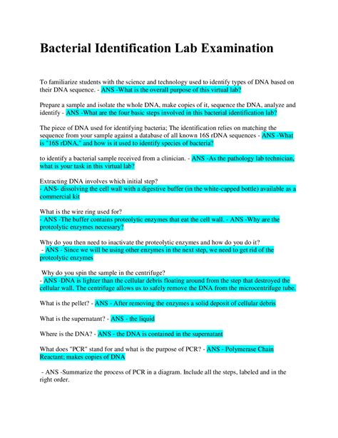 Bacterial Identification Lab Exam 100 Verified Answers