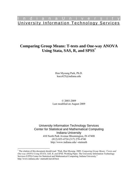 Pdf 402 Comparing Group Means T Tests And One Way Anova Using