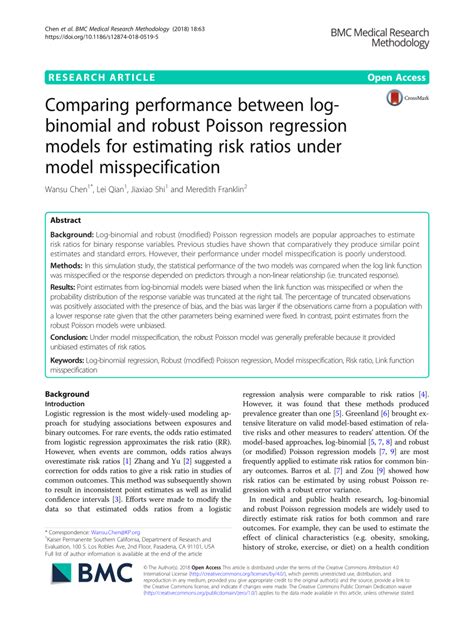 Pdf Comparing Performance Between Log Binomial And Robust Poisson Regression Models For