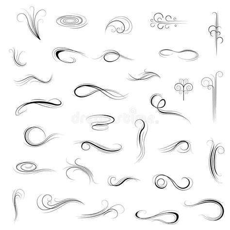 Big Set Black Collection Simple Line Winds Gust Squall Curl Doodle Outline Nature Element Vector