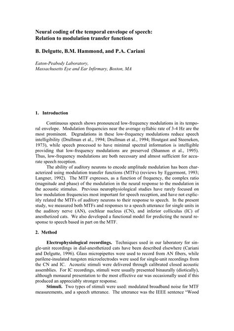 Pdf Neural Coding Of The Temporal Envelope Of Speech Relation To
