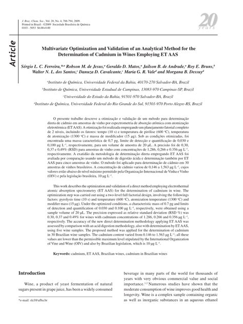 Pdf Multivariate Optimization And Validation Of An Analytical Method For The Determination Of