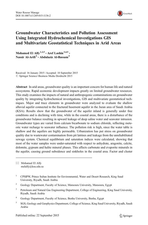 Pdf Groundwater Characteristics And Pollution Assessment Using Integrated Hydrochemical