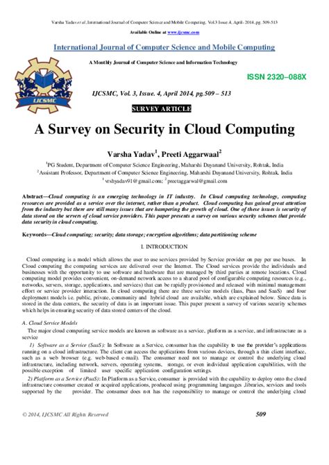 Pdf A Survey On Security In Cloud Computing