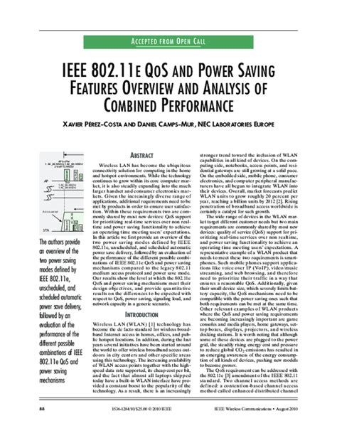 Pdf Ieee 802 11e Qos And Power Saving Features Overview And Analysis