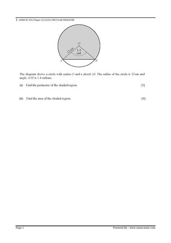 Igcse Additional Mathematics 0606 Circular Measures Teaching Resources