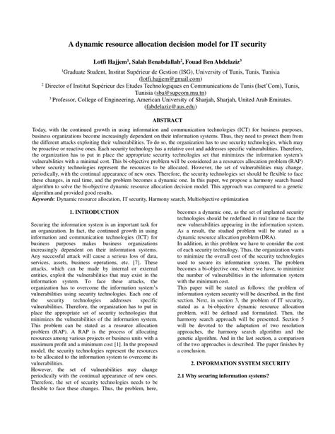 Pdf A Dynamic Resource Allocation Decision Model For It Security